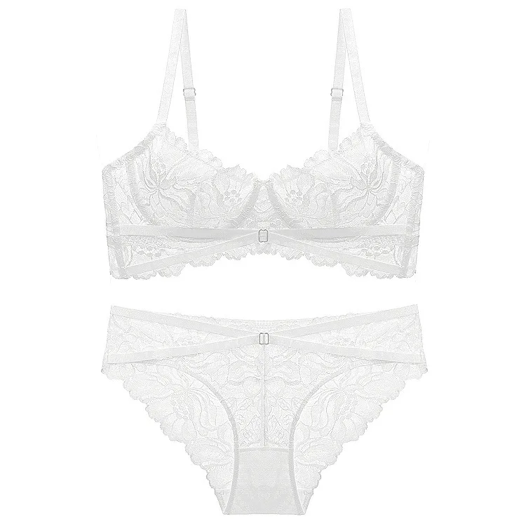 Wholesale Sexy Lace Embroidered Bra Set Cross-strap Ultra-thin Lingerie ...