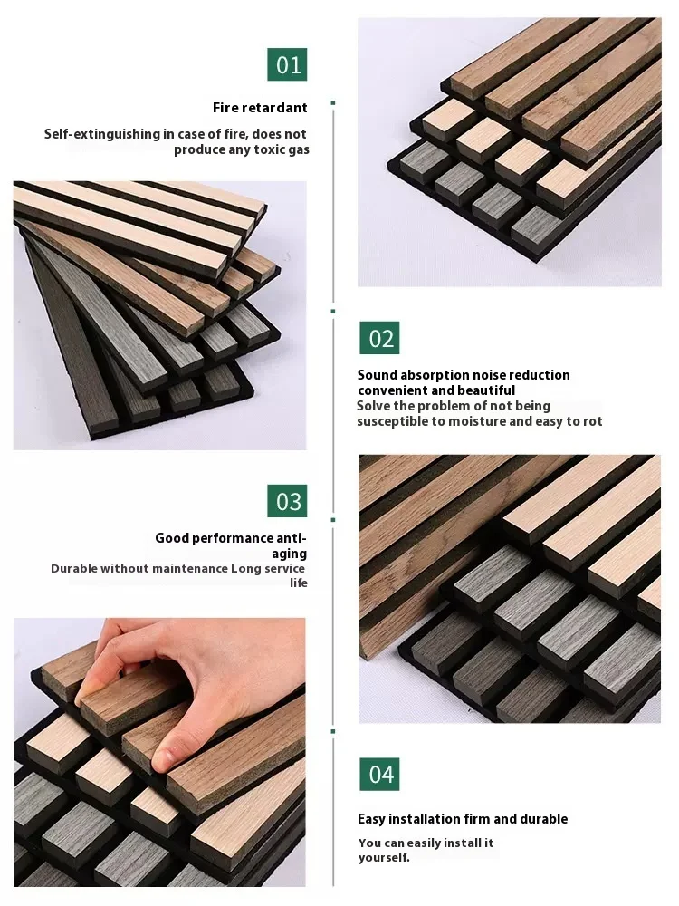 Sound-Absorbing Wooden Strip Grille Wall Panel with Polyester Fiber ...