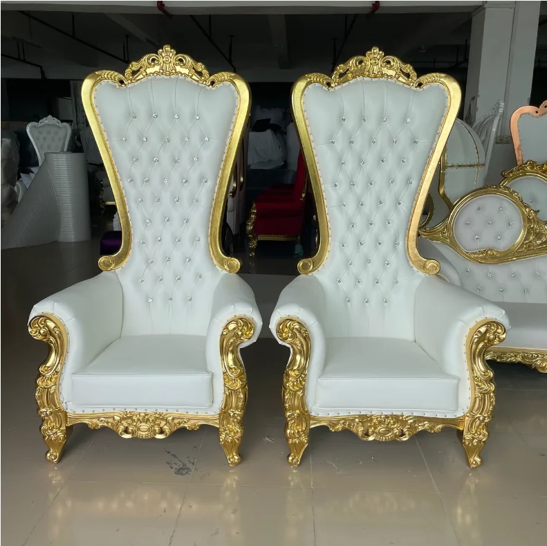 King and Queen High Back Gold Throne Chairs for Weddings