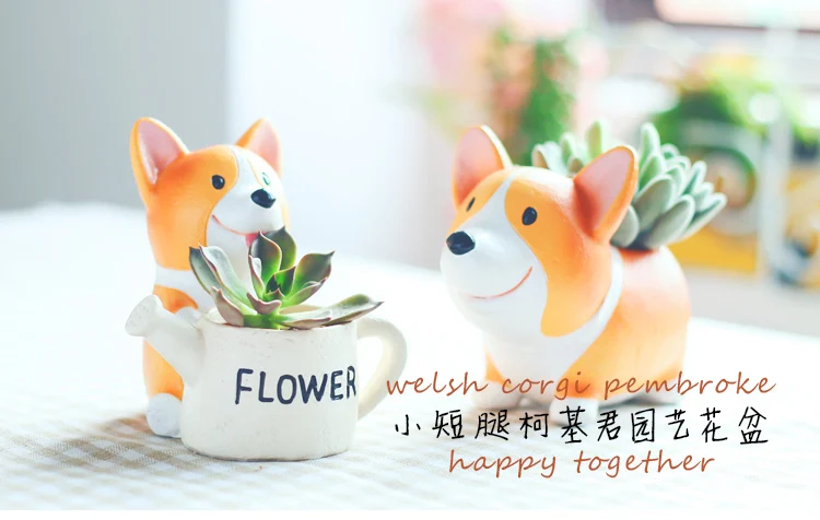 Roogo Resin Succulent Plant Pot Cute Corgi Flower Planter Flowerpot ...
