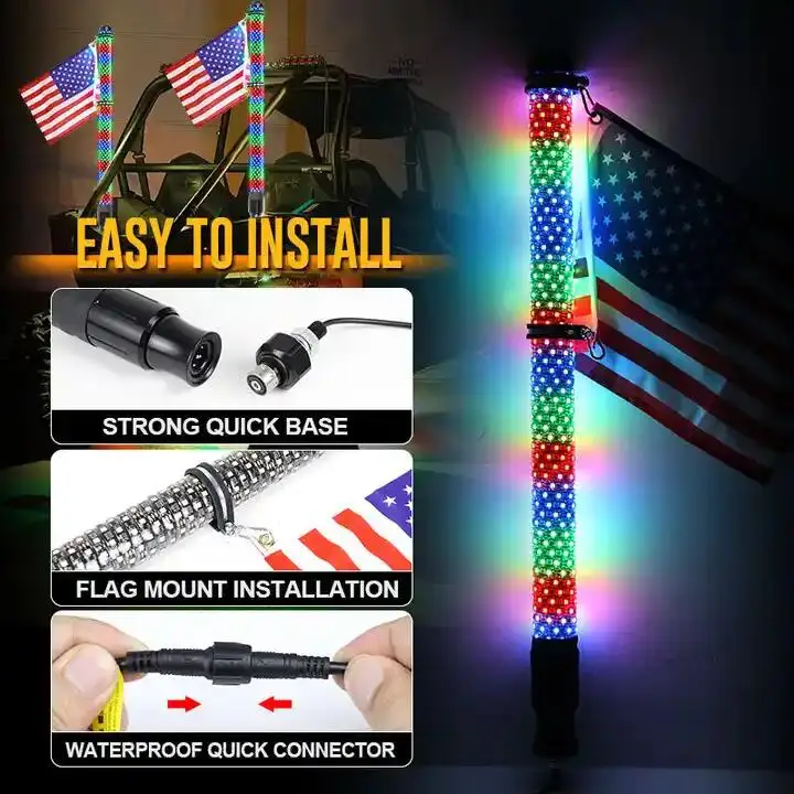 2.2inch 2ft Hyper Fat Rgb Whip Light App Control Offroad Atv Utv 1ft 2ft 3ft Spiral Led Whip ...