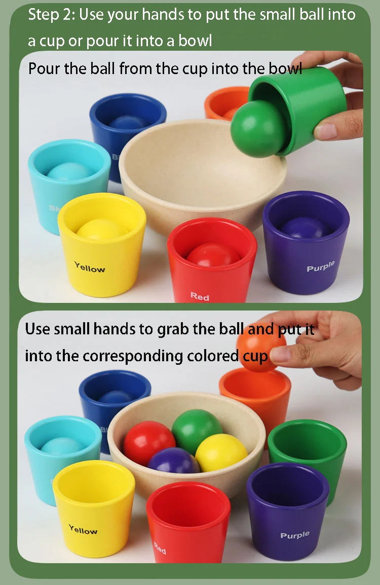 Wooden Toys Skill Exercise Color Sorting Matching Ball Cups Game Sorter ...
