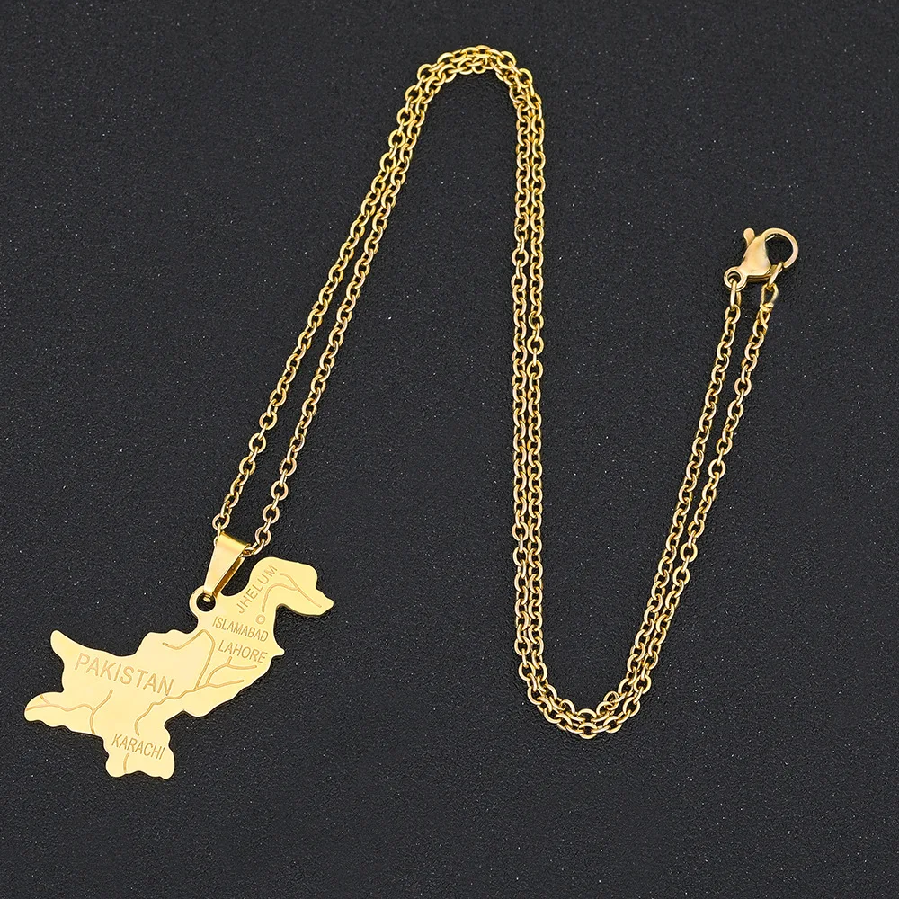 High Quality Stainless Steel Pakistan Map With City Pendant Necklace ...
