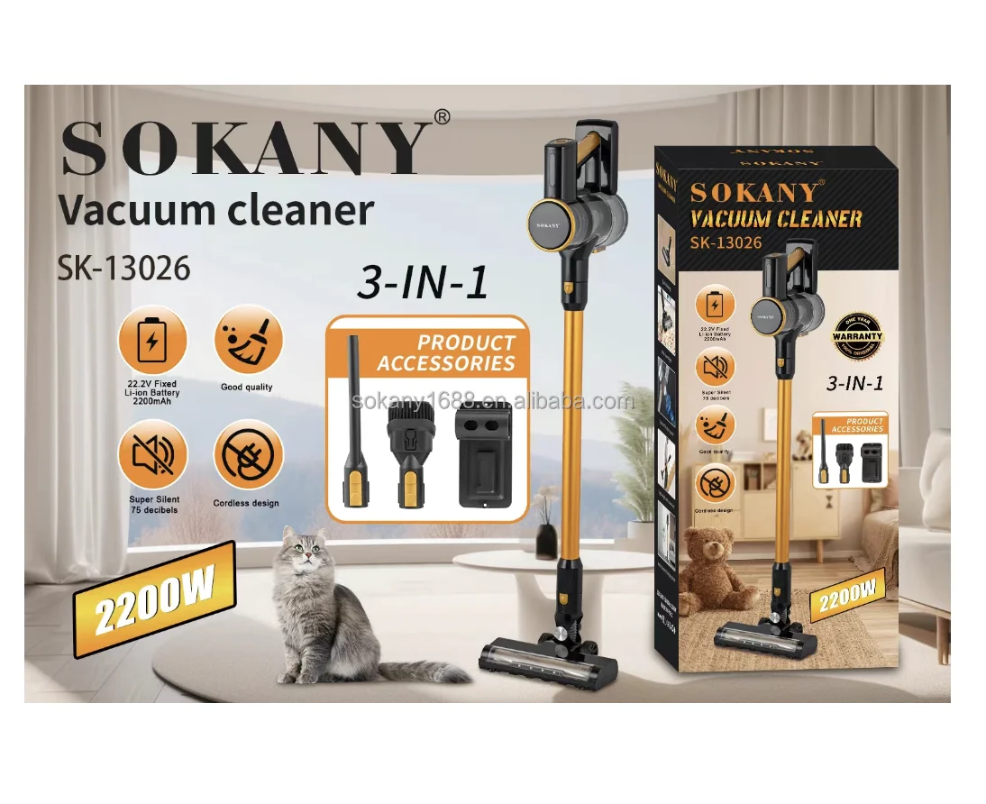 Sokany SK-13026 Cordless Stick Vacuum Cleaner 2200W Portable & Height ...