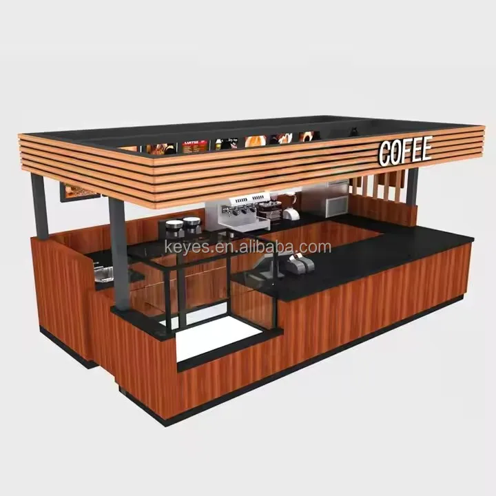 Customized Shopping Mall Kiosk Cafe Counter Fast Food Kiosk Retail Food Showcase High End Coffee ...