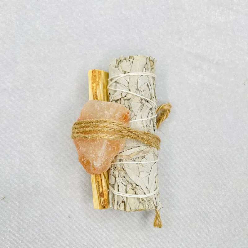 White Sage Wand with Palo Santo & Crystal Quartz 4 Incn California Sage ...