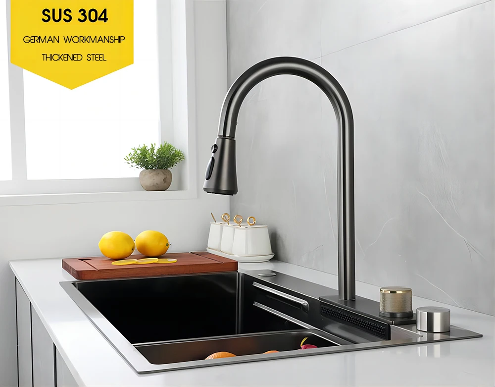 New 201/304 Stainless Steel 68*46cm 75*46cm Rainfall Handmade Kitchen Sink Single Bowl Wash ...