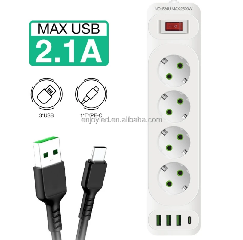 European Socket Russian 230V Power Strip Porous USB Socket with Cable ...