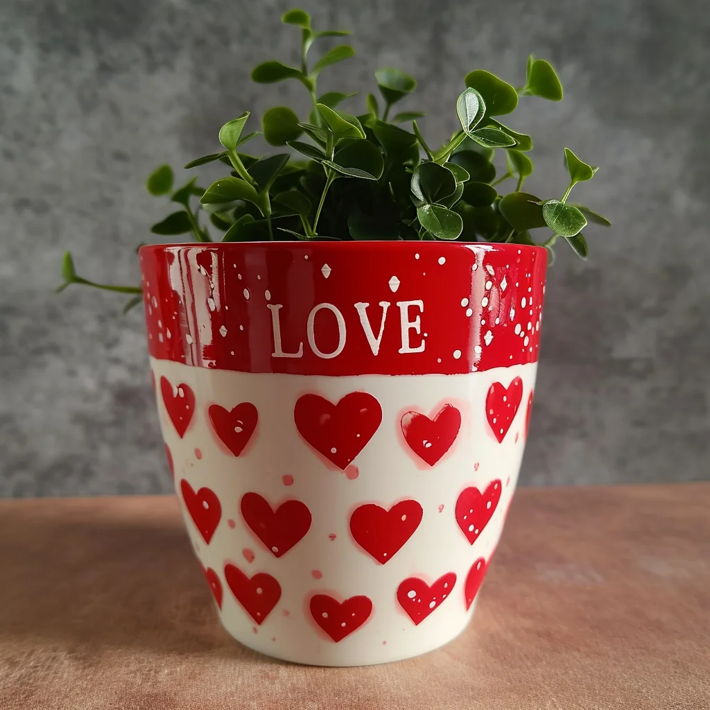Romantic Love-Themed Glazed Ceramic Flowerpot - Valentine's Day Planter