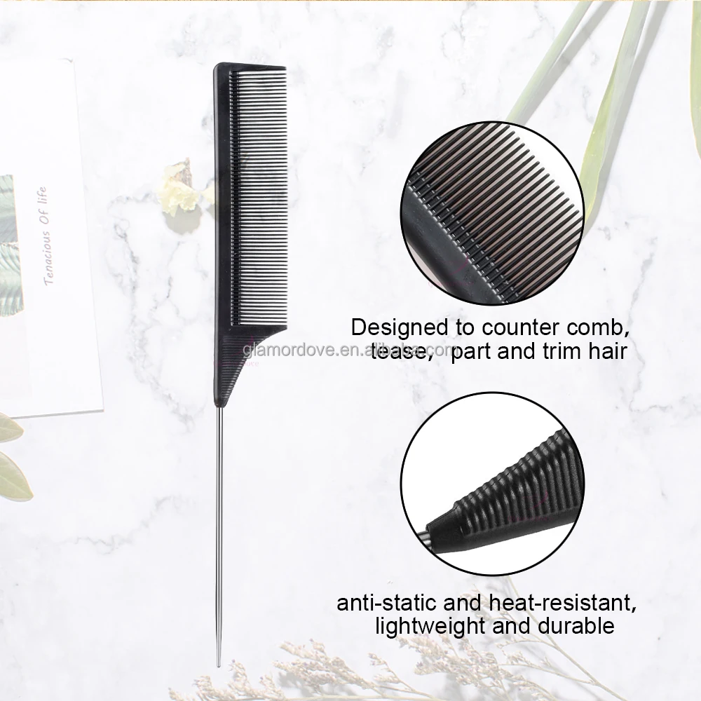 Professional Hair Rat Tail Comb Carbon Fiber Parting Rattail Teasing ...