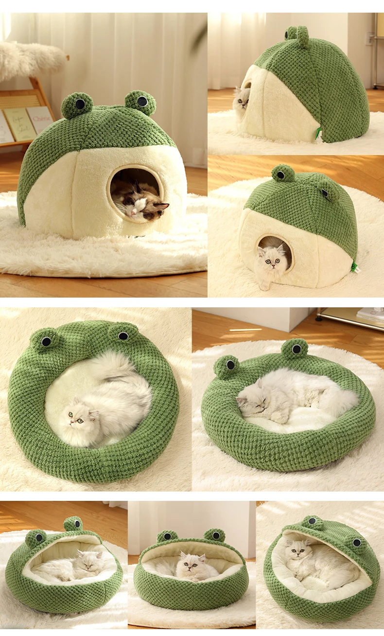 Cartoon Frog Design Luxury Pet Bed Comfortable Plush Puppy Nest Cave ...