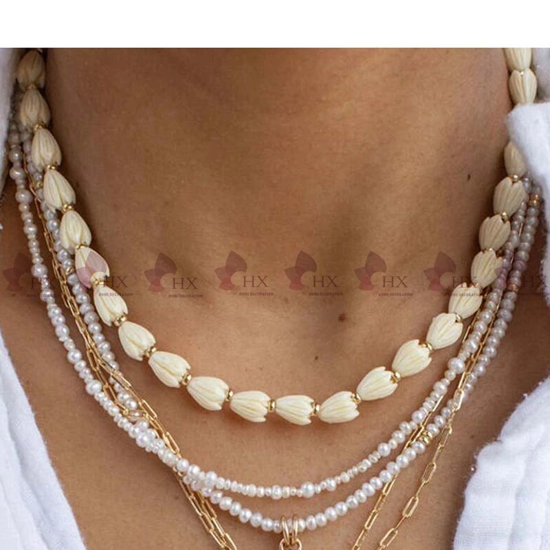 Customized Coral Powder Magnolia Shell Beads Necklace