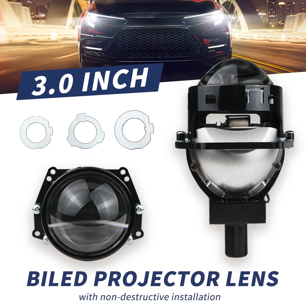 65W 6000K Car LED Projector Headlamp Lens 3.0 Inch Bi-LED with High/Low Light Dual Reflective ...
