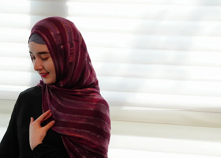 Designers Custom Muslim Shimmer Stripes Satin Silk Scarf Cotton Voile ...