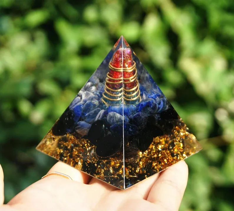 Handmade 60mm Orgone Pyramid Crystal Pillar Blue Quartz Obsidian ...