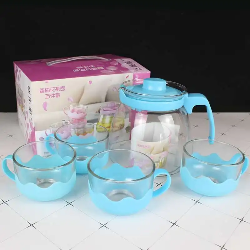 Wholesale 1000ML Glass Bubble Teapot Set with 4 Cups