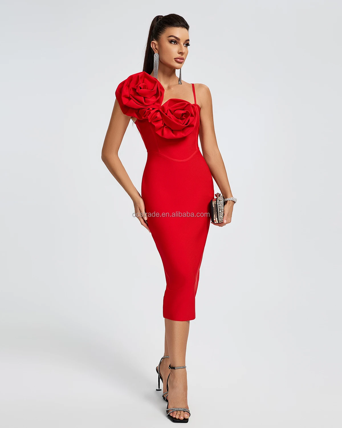 Ocstrade Fashion Design Red Cocktail Dresses with 3D Flowers
