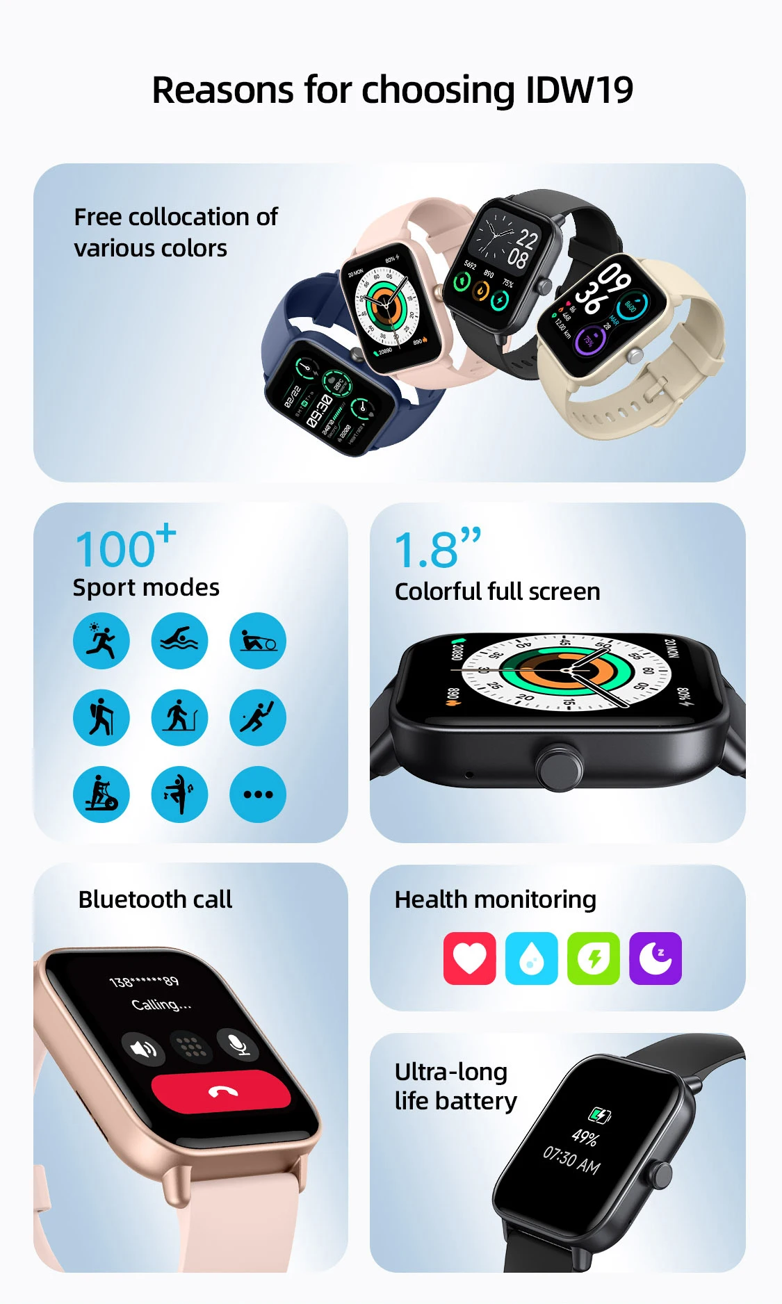 IDW19 Smartwatch - Unisex Fitness Tracker with Heart Rate Monitor