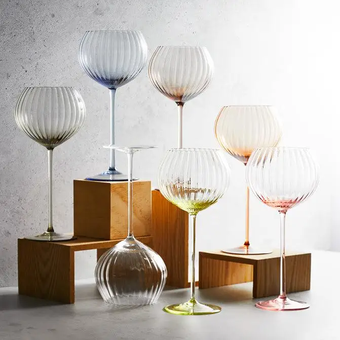 Optic Glassware Collection Pink Grey Blue Clear Crystal Wine Ribbed ...