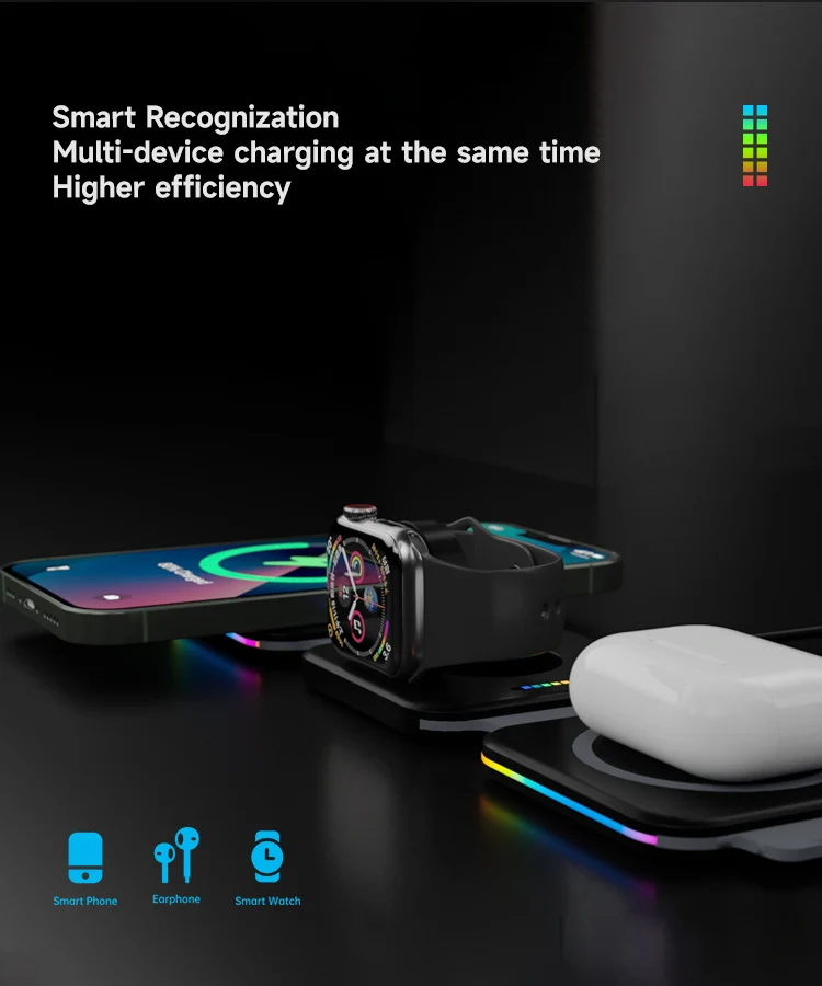 Led Colorful Light Wireless Charging Pad 15w Folding Fast Charging ...