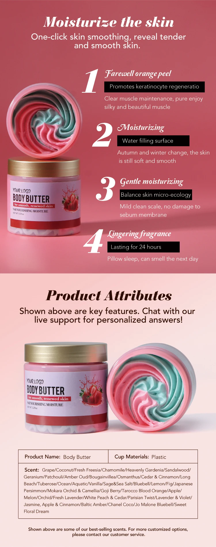 Organic Body Butter Cream Skin Moisturizing Whipped Body Butter ...