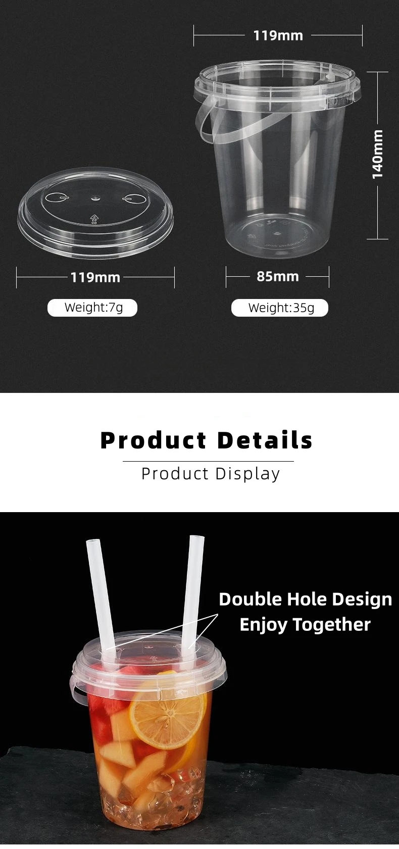 32oz 1000ml Transparent Plastic Pp Boba Fruit Bubble Tea Buckets Cups ...