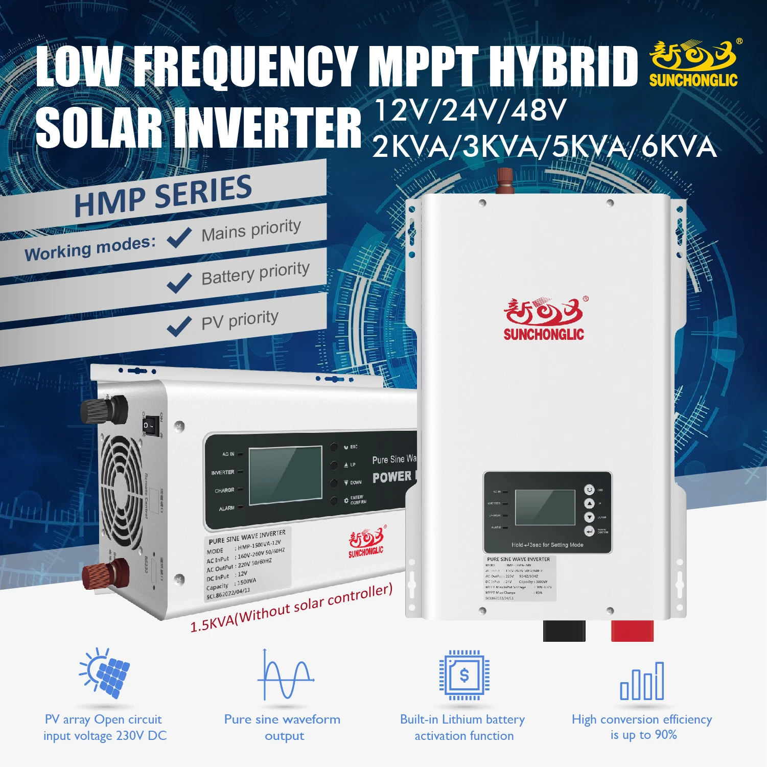 Sunchonglic 48v 10kw Single Phase Pure Sine Wave Low Frequency Inverter Hybrid Solar Hybrid ...
