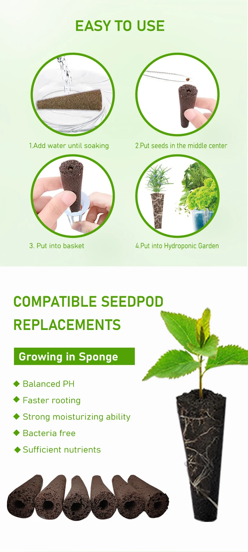 50pc Garden Hydroponics Growing Soil Plant Seed Pod Sponge