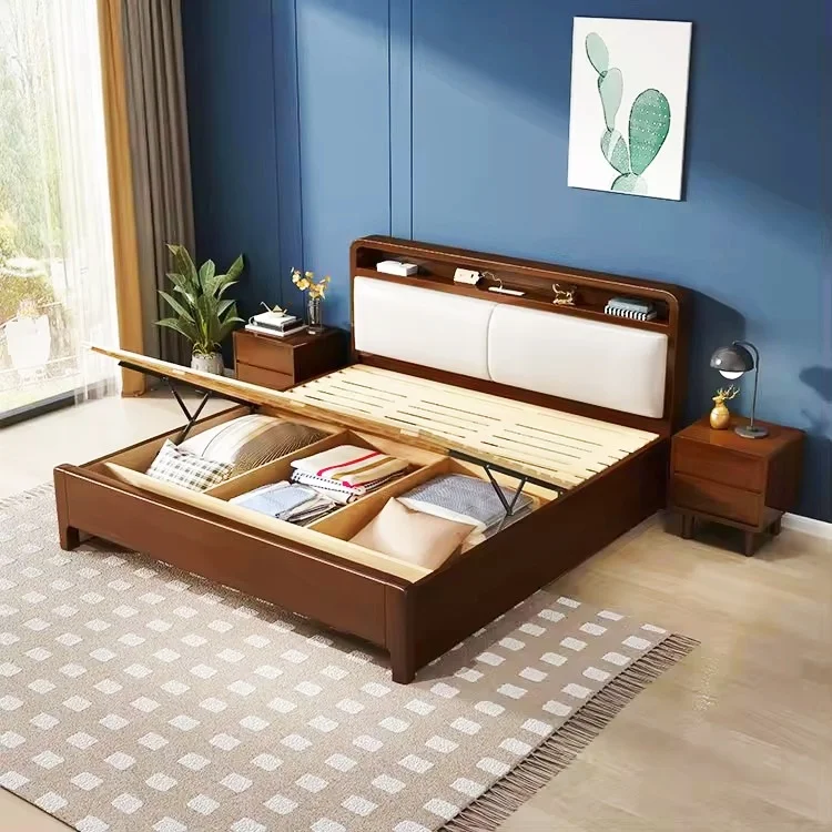 Luxury King Size Oak Wood Bed With Storage For Home Hotel Bedroom ...