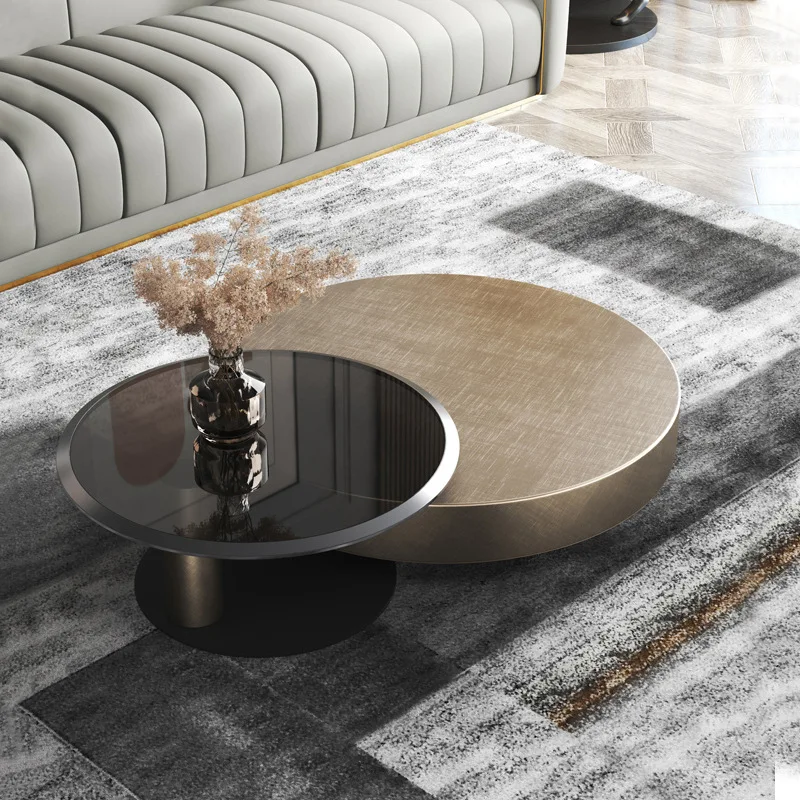 Italian Simple Large Round Coffee Table Rotatable Living Room Coffee ...