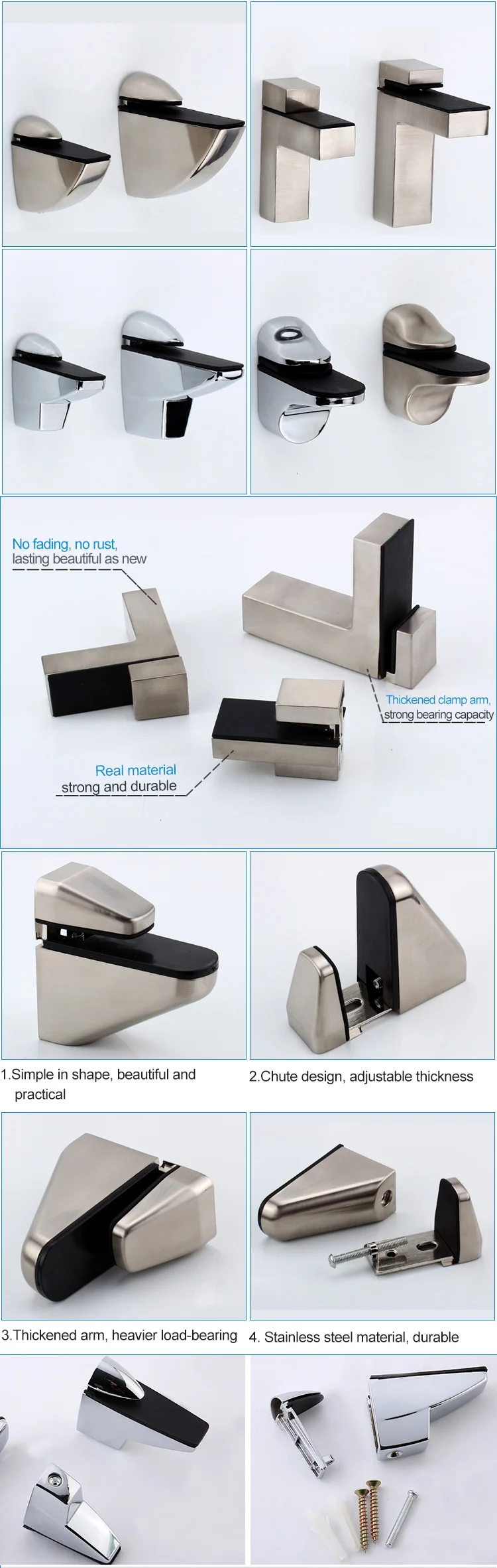 Sturdy Glass Shelf Brackets - Durable Metal Support Clamps