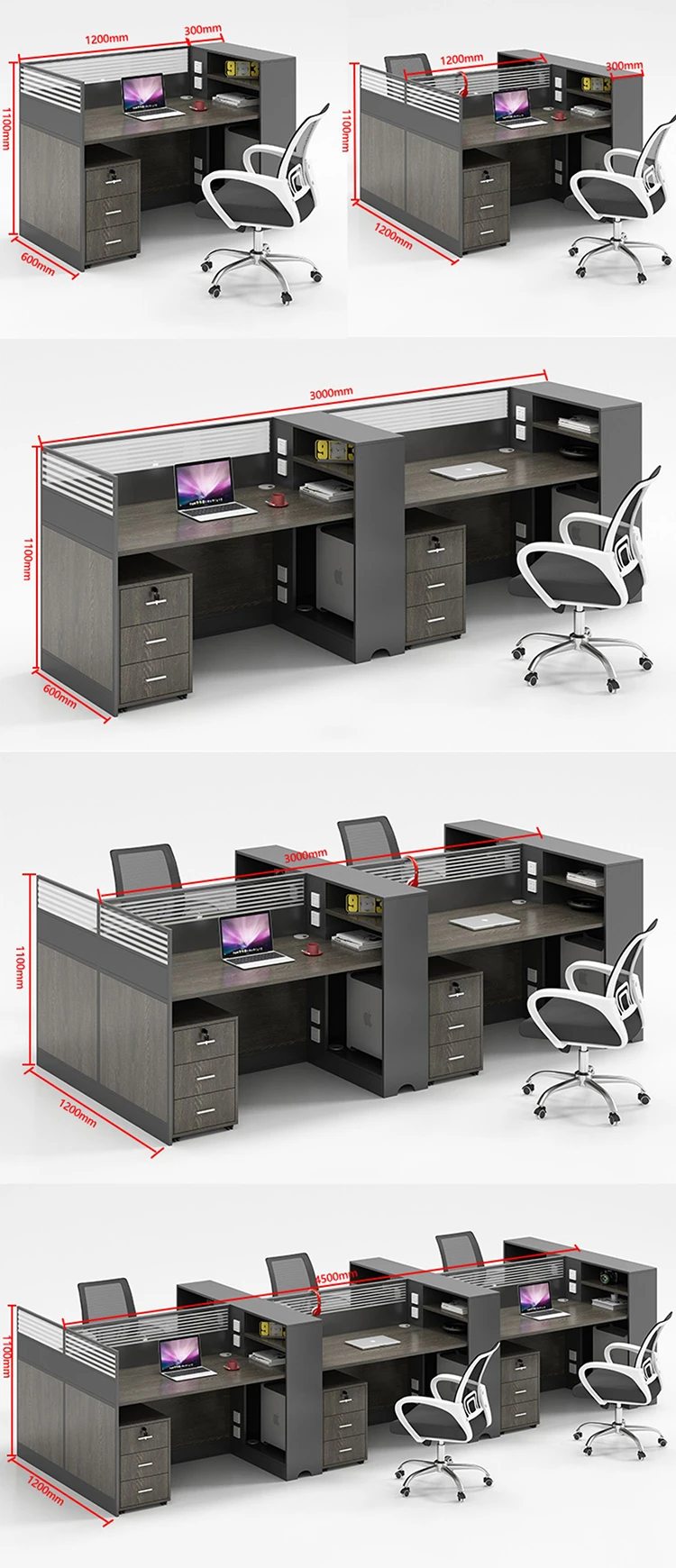 Office Soundproof Office Workstation 6 Cubicle Desk Stations Design ...