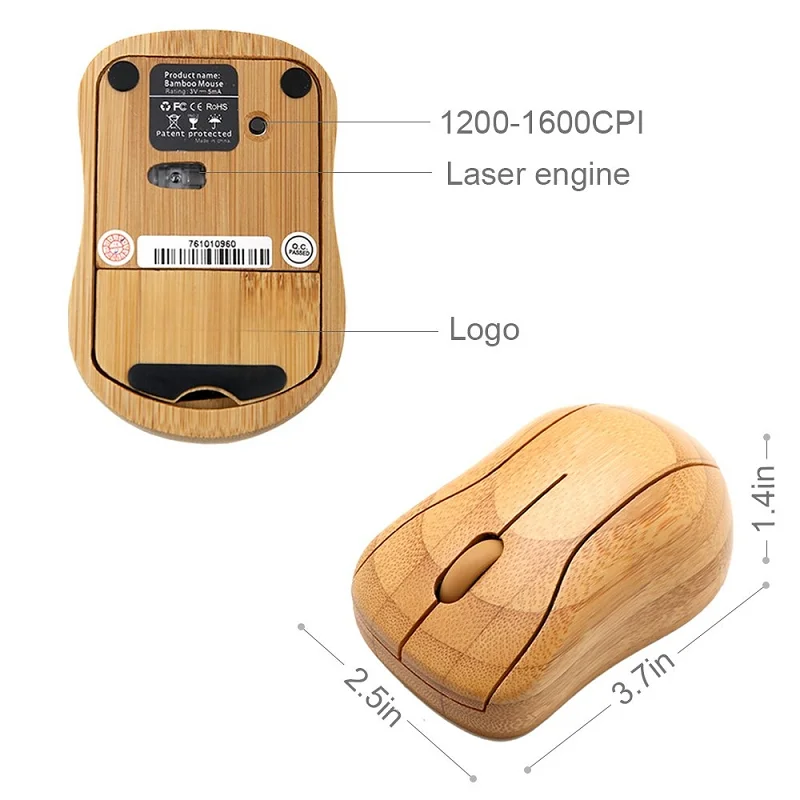 Customized Logo Eco-friendly Bamboo Wireless Mouse Promotional Gift ...
