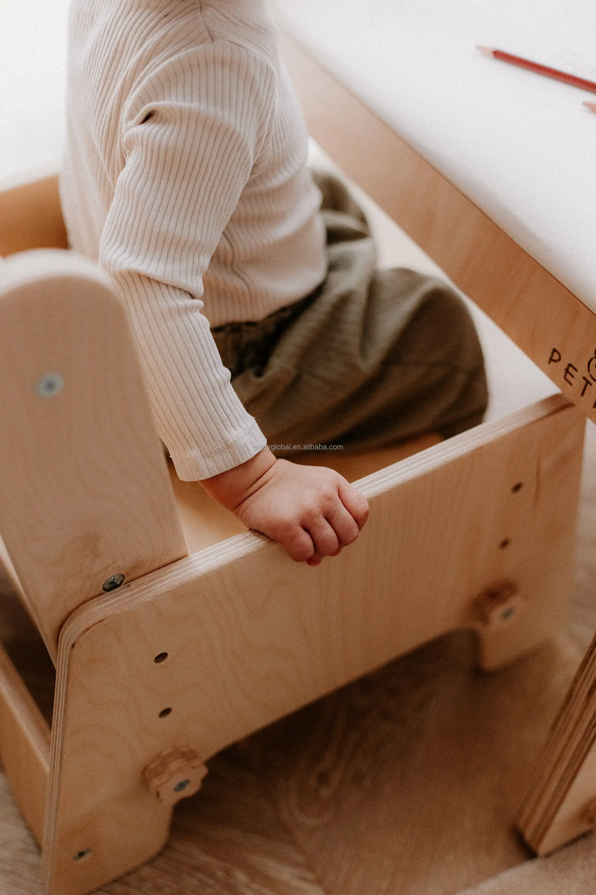 Natural Solid Wooden Kids Chair Height-adjustable Wooden Chair For ...