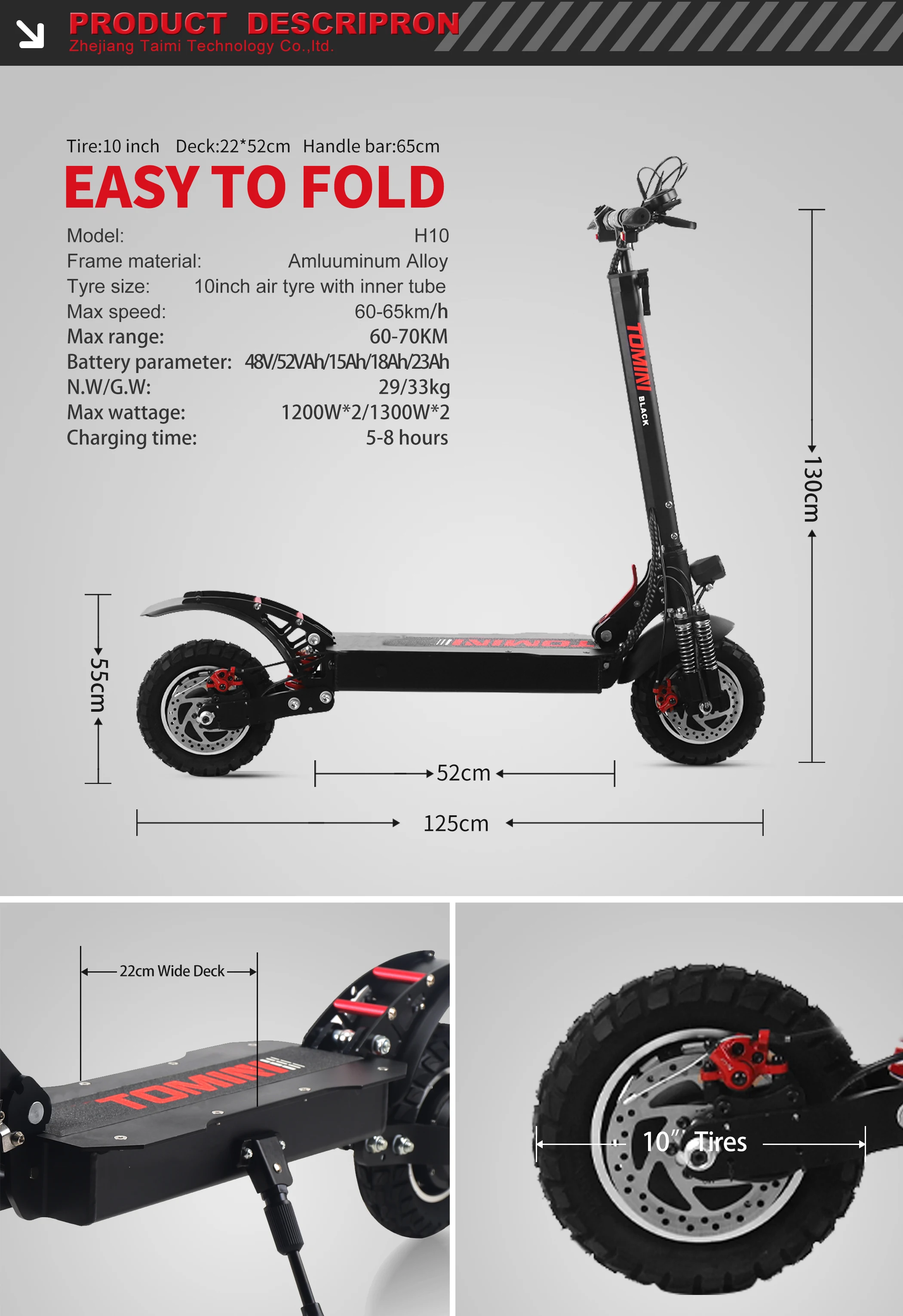 Tomini 10 Inch Foldable Trotinette Electrique Electric Scooters 1000 ...