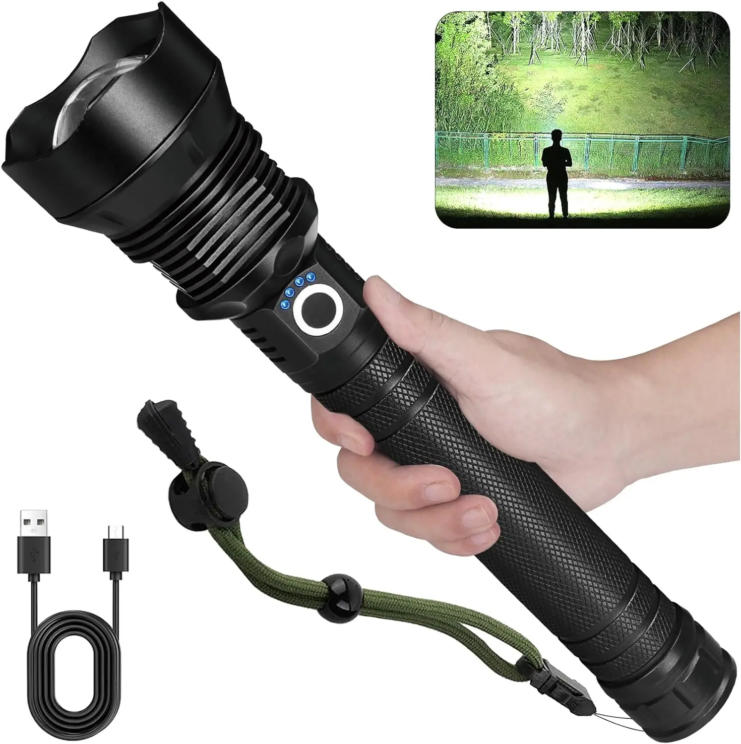 9 Modes Dual Switch Rechargeable Flashlight 20000 High Lumens Super ...