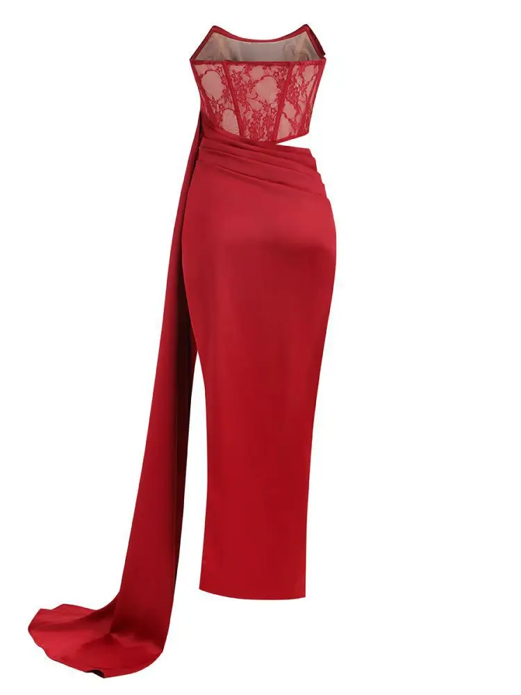 ADYABY Custom Lace Splice Wrap Chest Strapless Gown