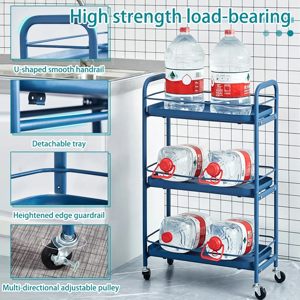 Baoyouni 3 Tier Metal Bathroom Storage Trolley Rack On Wheels Rolling ...