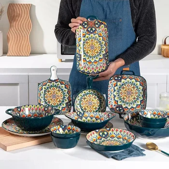 Custom Bohemian Design Ceramic Dinnerware 8-inch Ceramic Plate Dessert ...