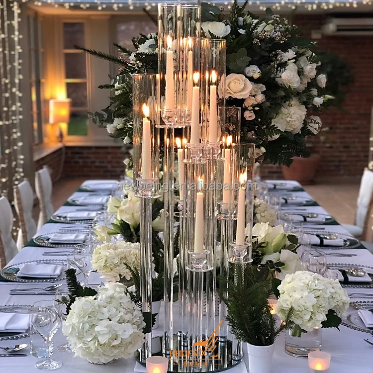 Wedding Table Centerpieces Candelabra Long Stemmed Modern Acrylic Tube ...