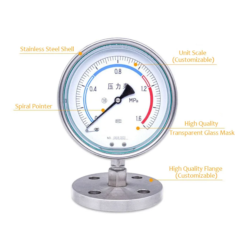 Diaphragm Seal Pressure Gauge Sanitary Diaphragm Pressure Gauge High Quality Stainless Steel ...