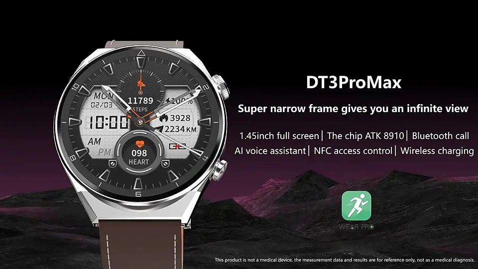 Dt3 برو ماكس Smartwatch 1.45 بوصة Hd شاشة Bt مكالمة Nfc اللاسلكية شحن ...