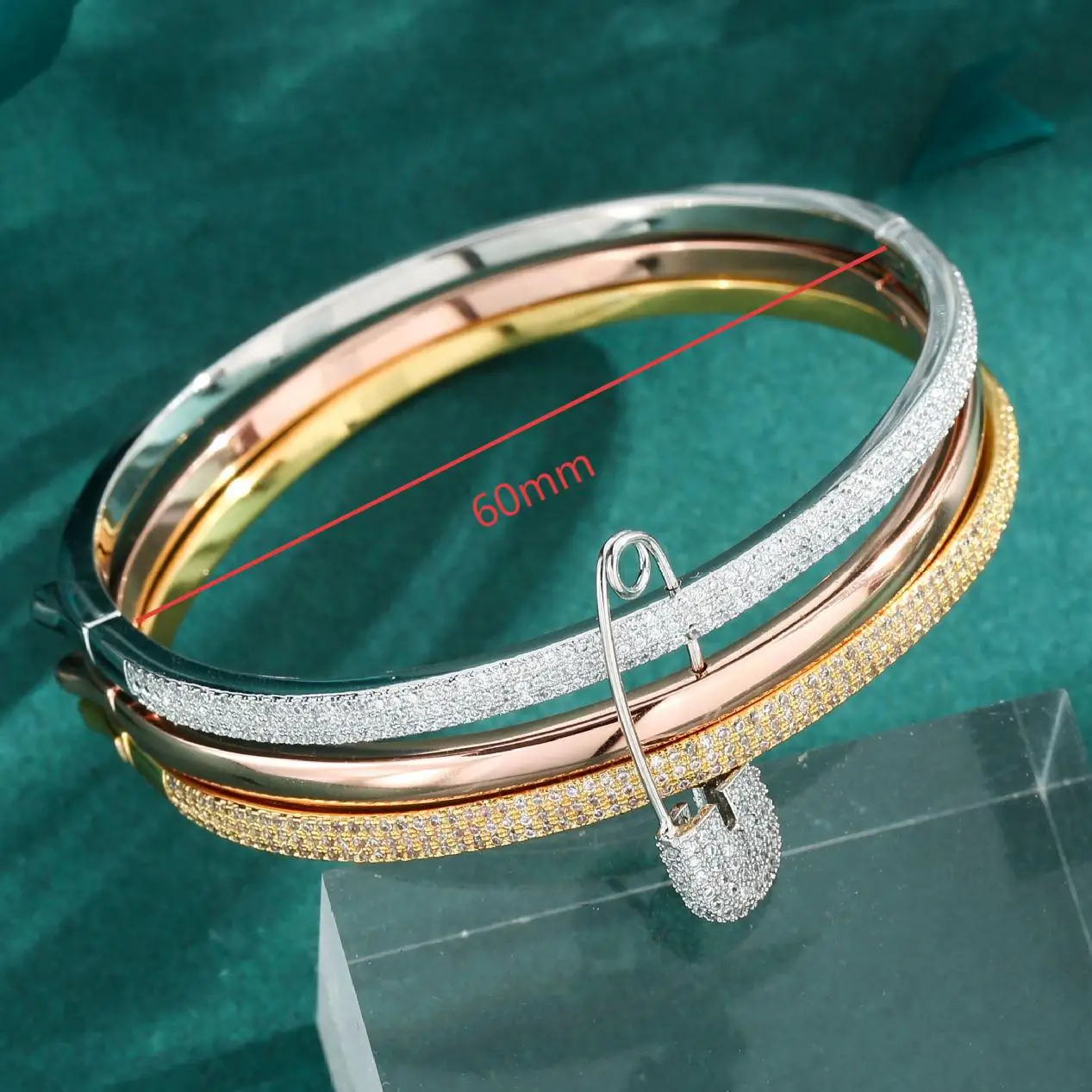 SENYU Fashion Luxury High Quality Three Plated Tones Pave Zircon ...