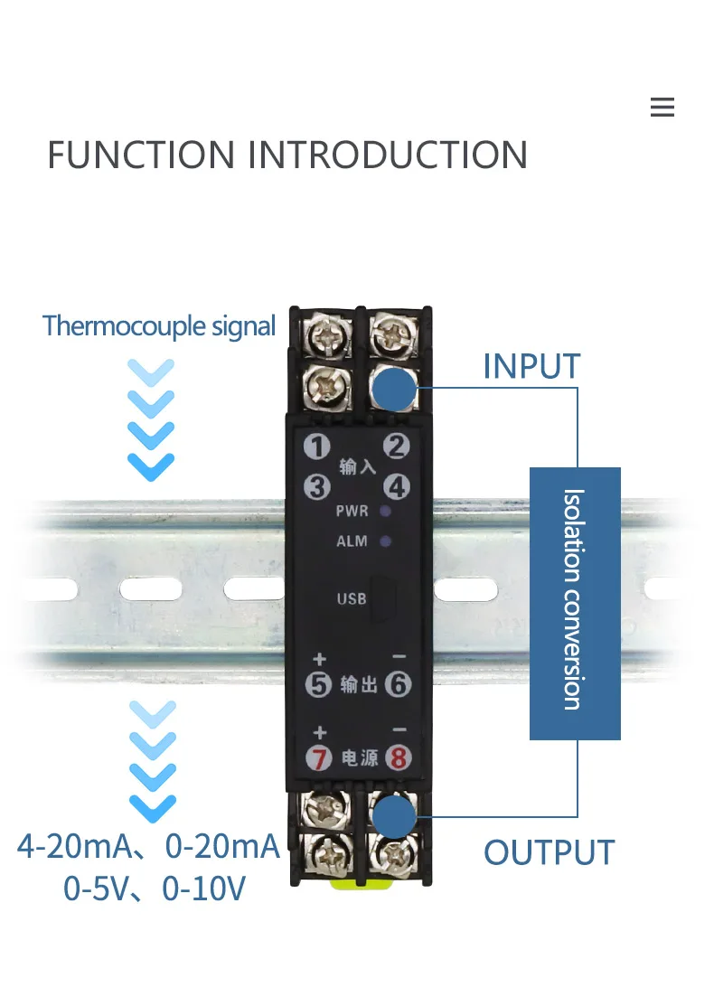 4-20mA Output Thermocouple Transmitter Isolator Type Thermal Resistance Temperature Signal ...