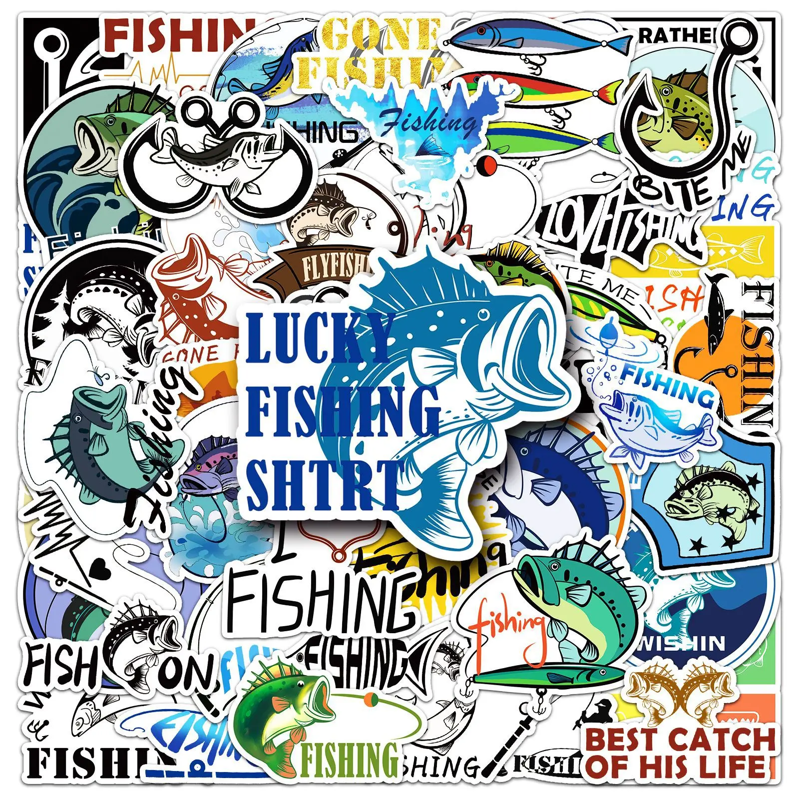 50PCS Cool Catch Fish Flyfishing Decals Hunting Go Fishing Stickers ...