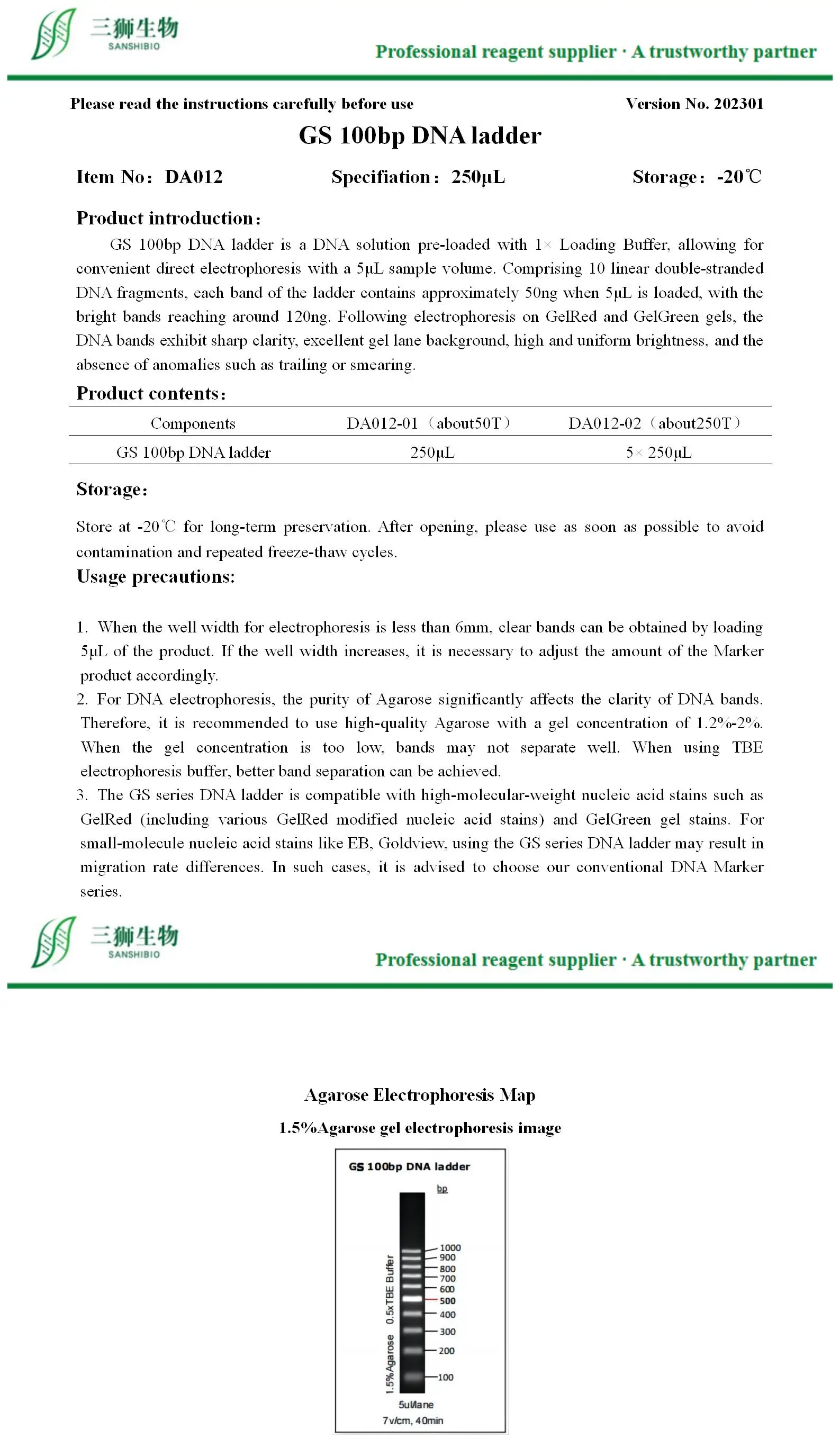 Gs 100bp Dna Ladder Dna Markers 250 Ul - Buy Lab Research Reagents ...