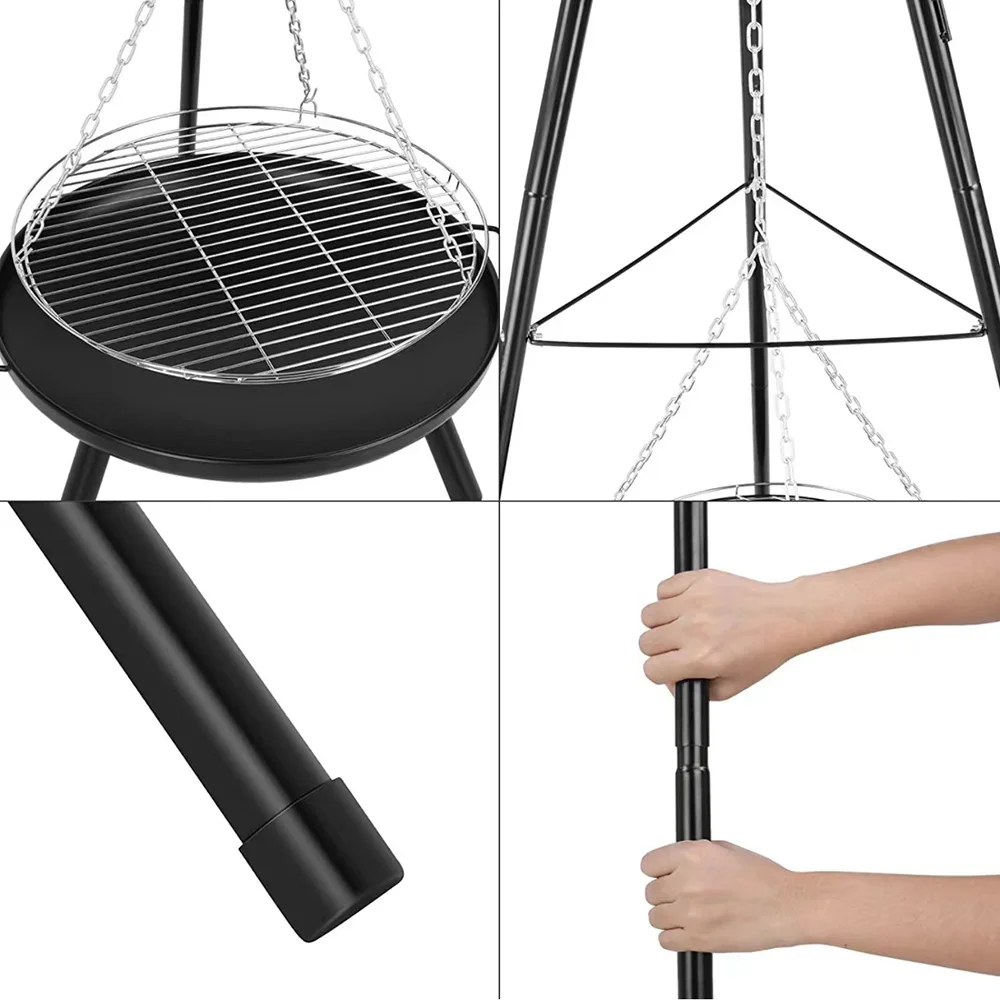 Multi Purpose BBQ Brazier Outdoor Vertical Adjustable Tripod Hanging ...