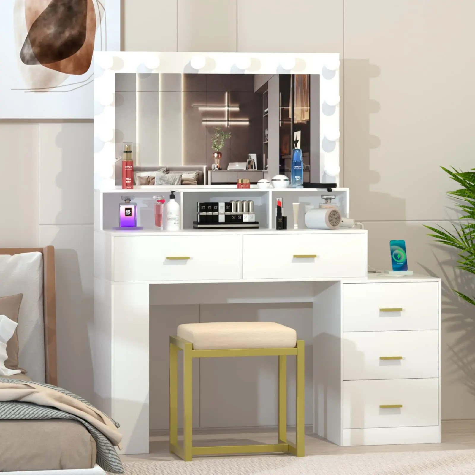 Modern Makeup Vanity Dressing Table With Storage Shelves Vanity Desk ...