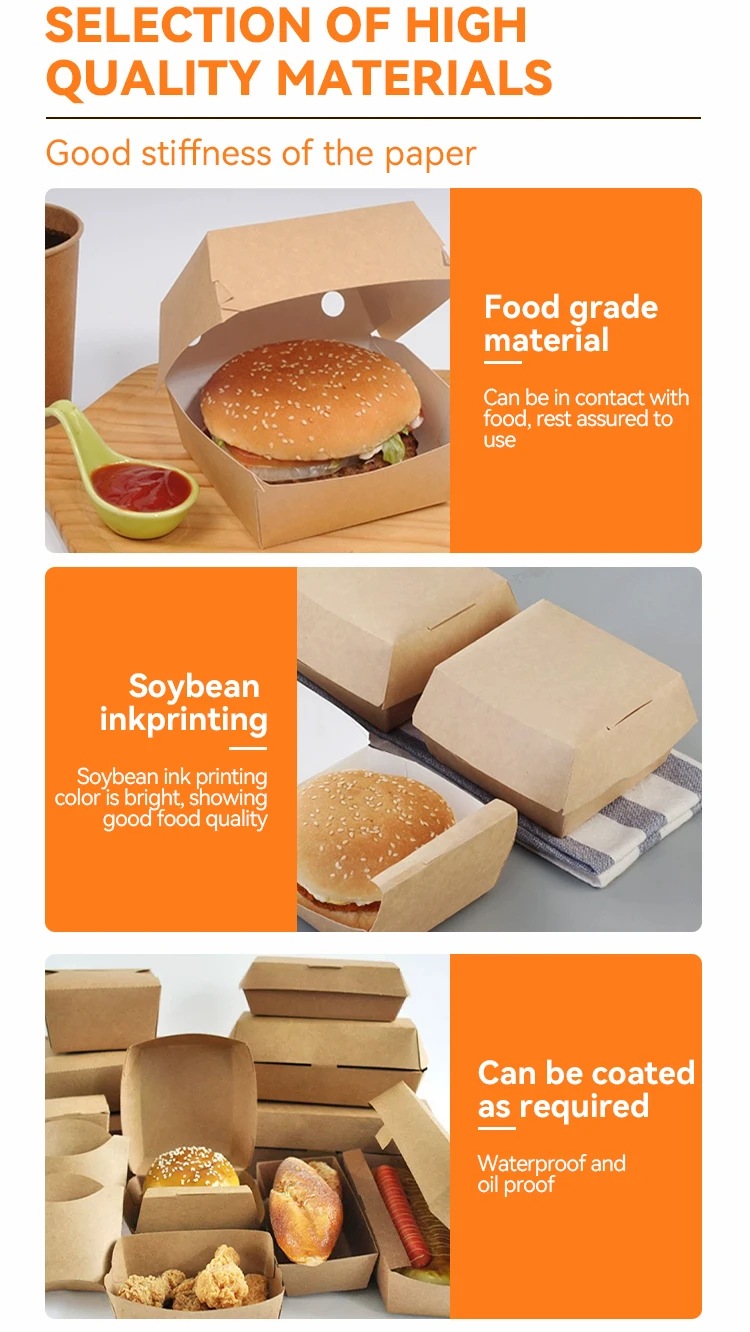 Customized Printing Disposable Hamburger Boxes - Buy Brown Kraft Food ...