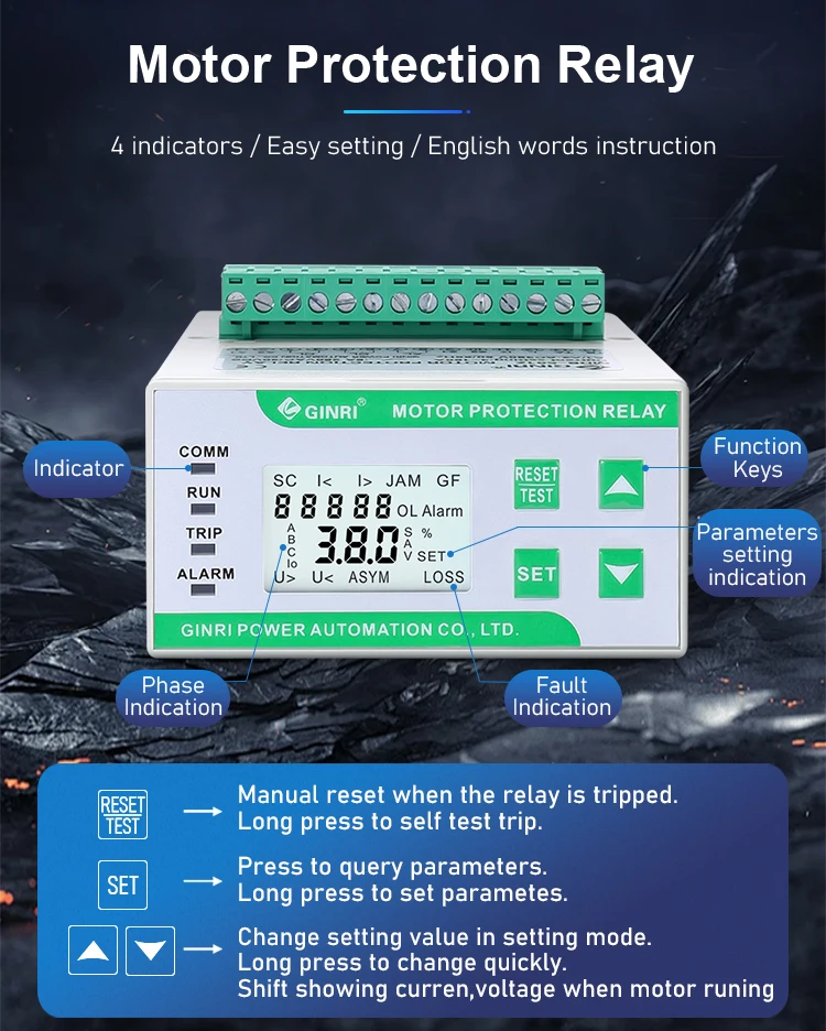 Three Phase AC 220V 380V RS485 Motor Protection Relays